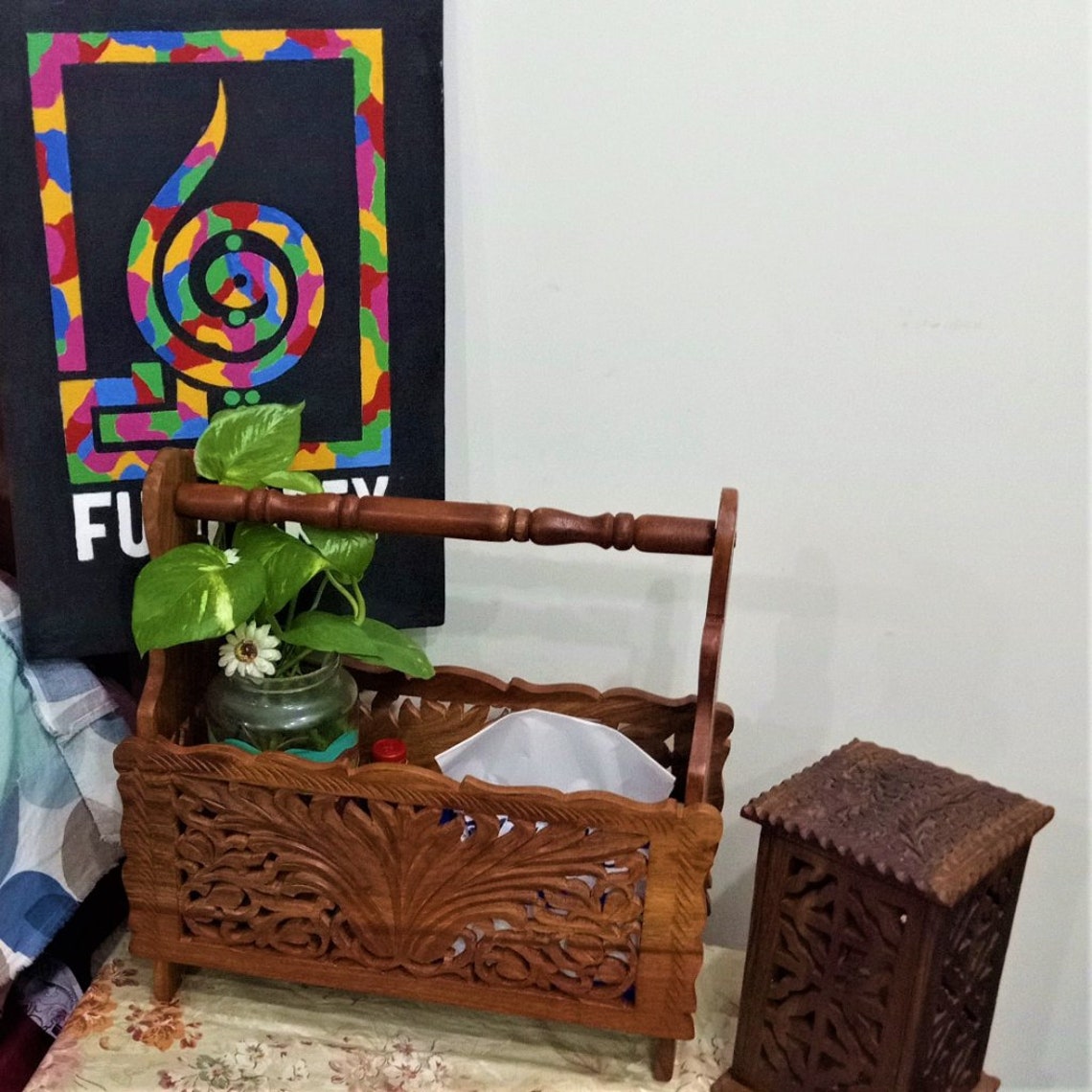 Hand Carved Wooden Foldable Table Rack 15 Magazine Rack - Etsy