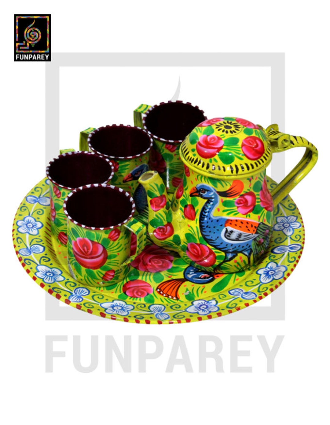 Truck Art Enamelware Tea Set - (tamchini Chainak Set) Yellow - Etsy