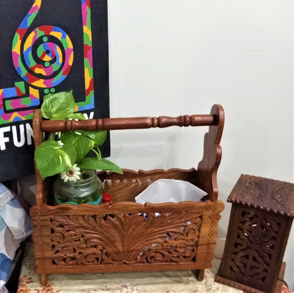 Hand Carved Wooden Foldable Table Rack 15 Magazine Rack - Etsy