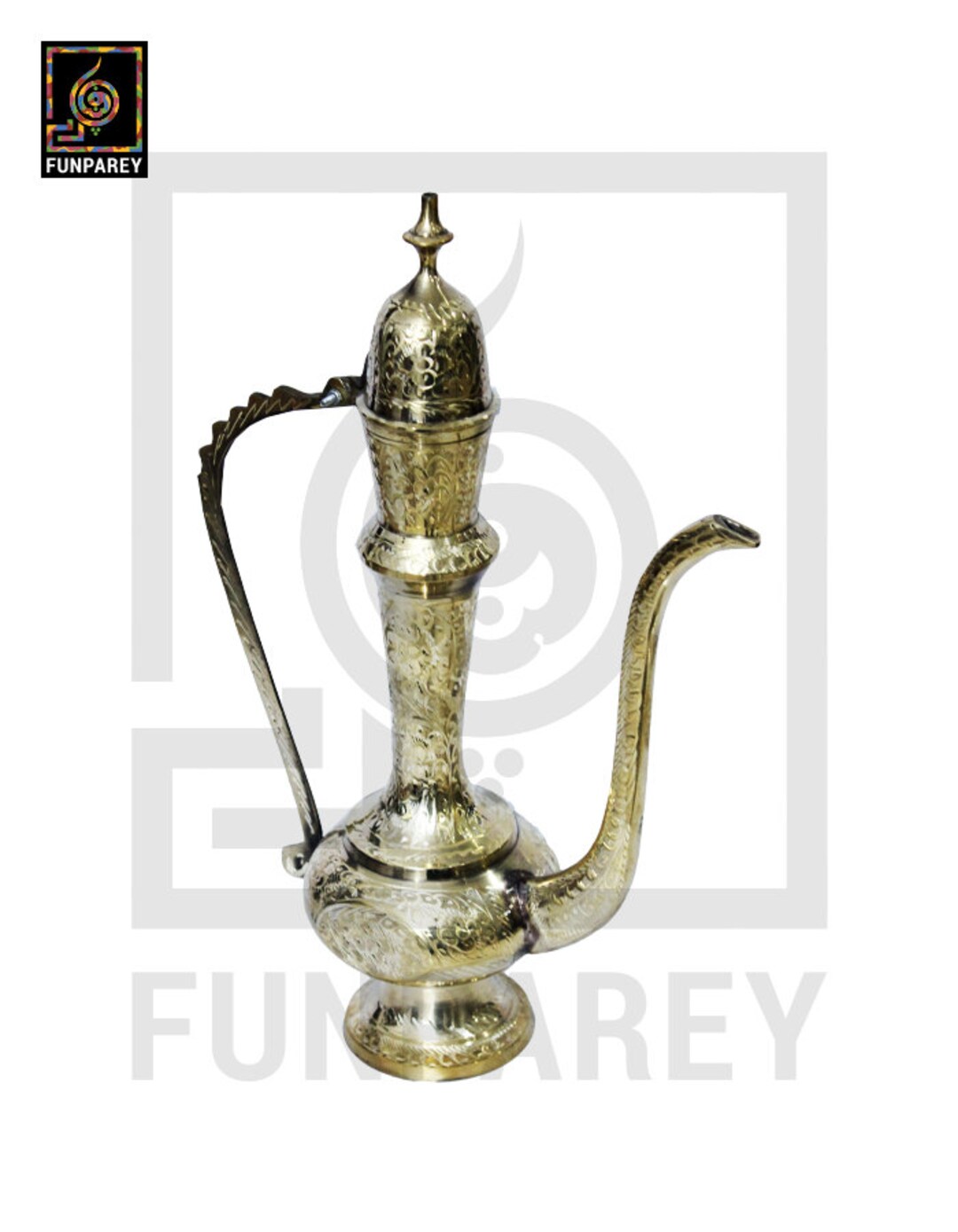 Vintage Golden Brass Pitcher 15 Aftaba With Etched Motif Moroccan ...