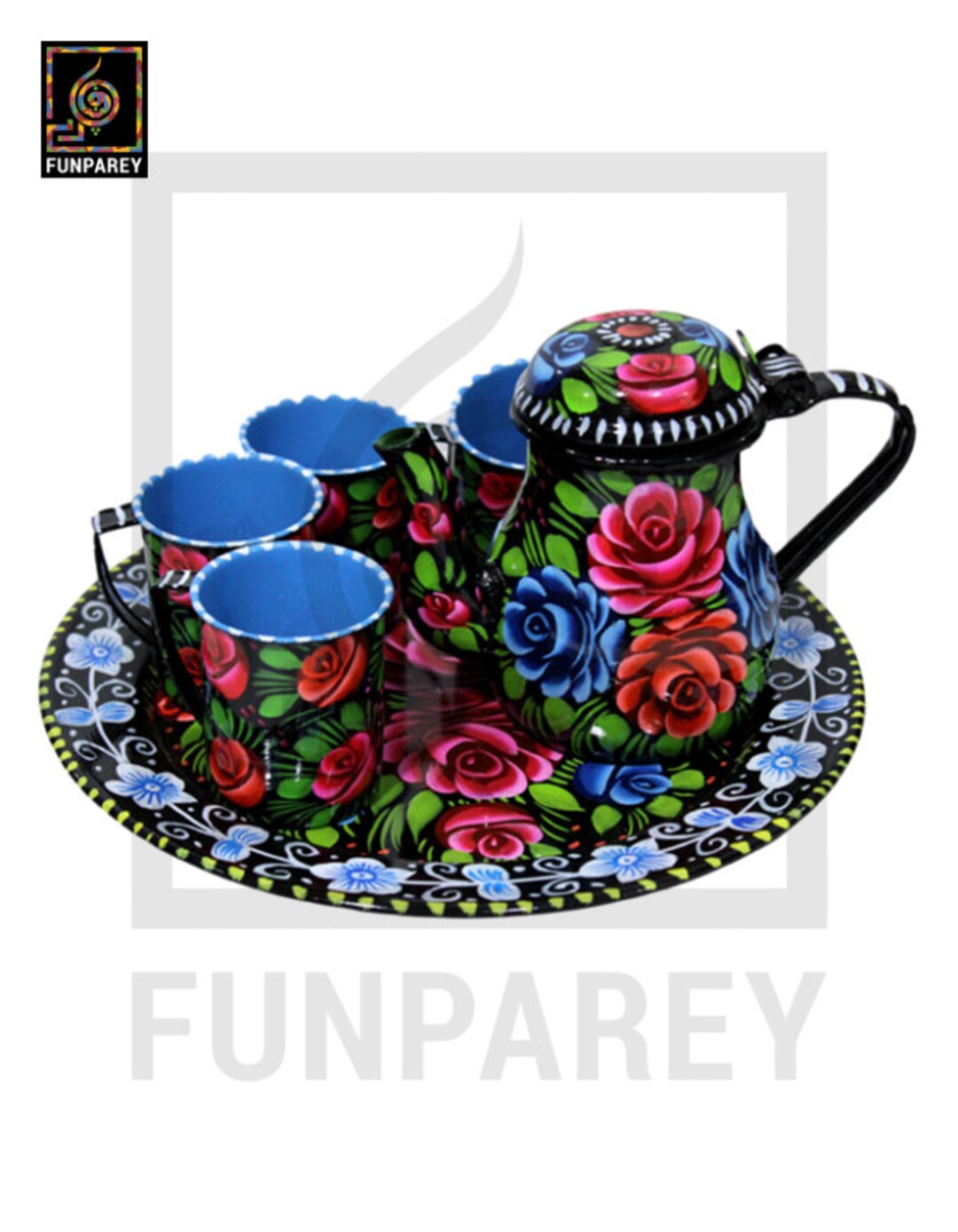 Truck Art Enamelware Tea Set - (tamchini Chainak Set) Black - Etsy UK
