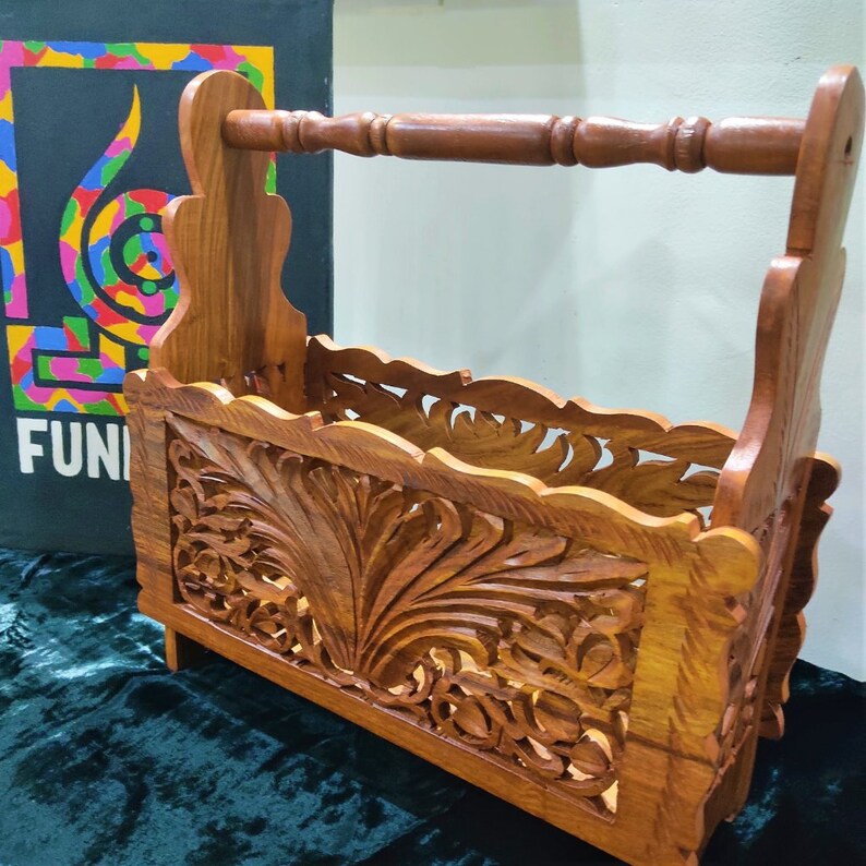 Hand Carved Wooden Foldable Table Rack 15″ Magazine Rack - Etsy