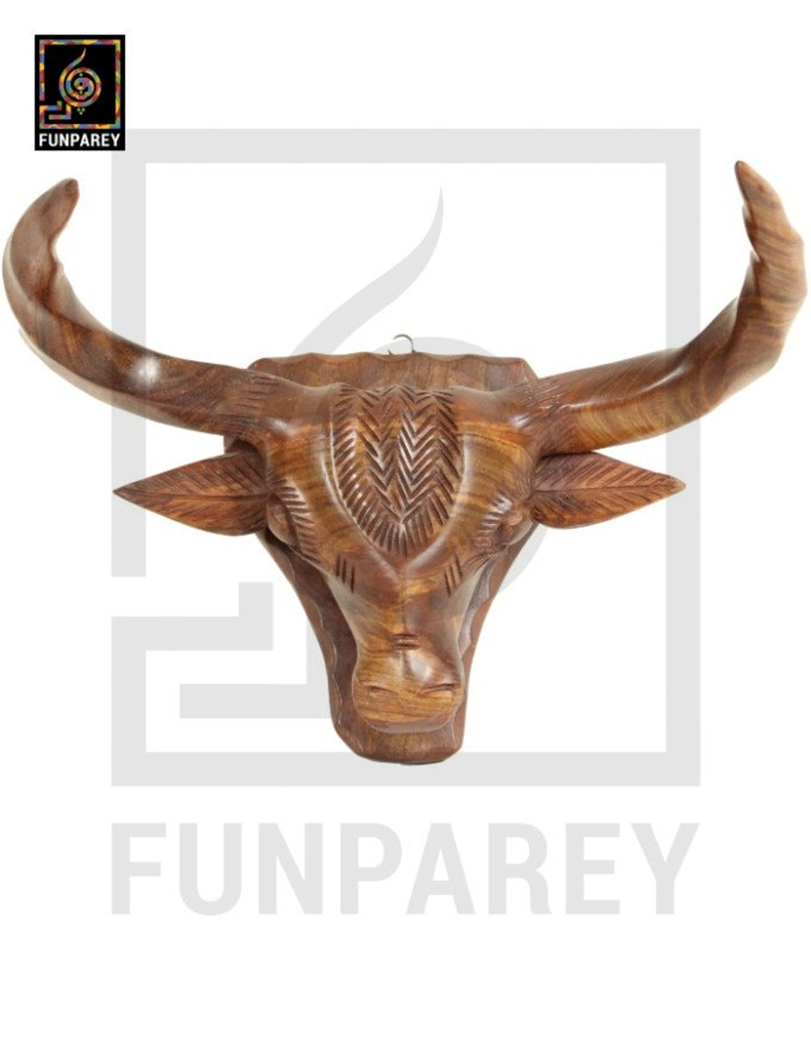 Héritage de tête de taureau en bois sculpté à la main avec - Etsy France