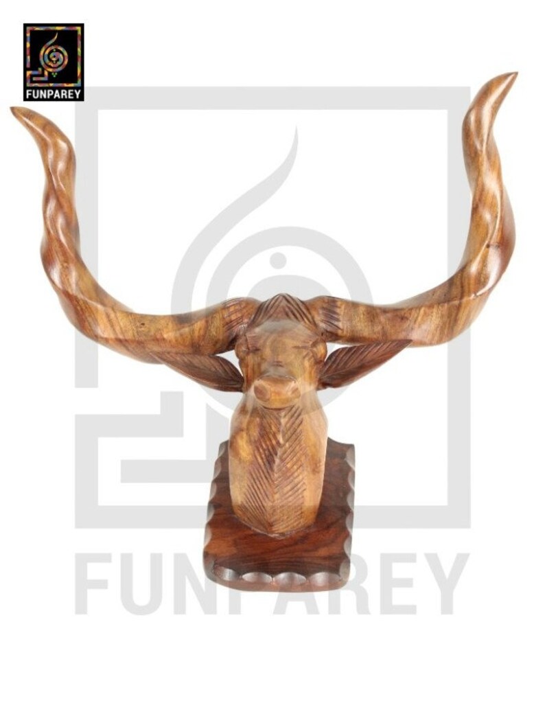 Hand Carved Wooden Bull Head With Horn 16 FAUX - Etsy