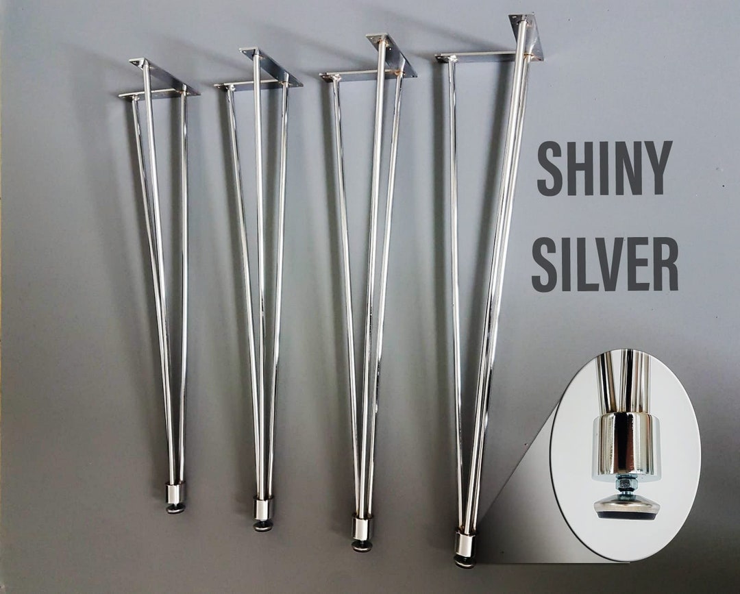 Hairpin Legs, Shiny Silver Polished Table Leg, Adjustable Feet ...