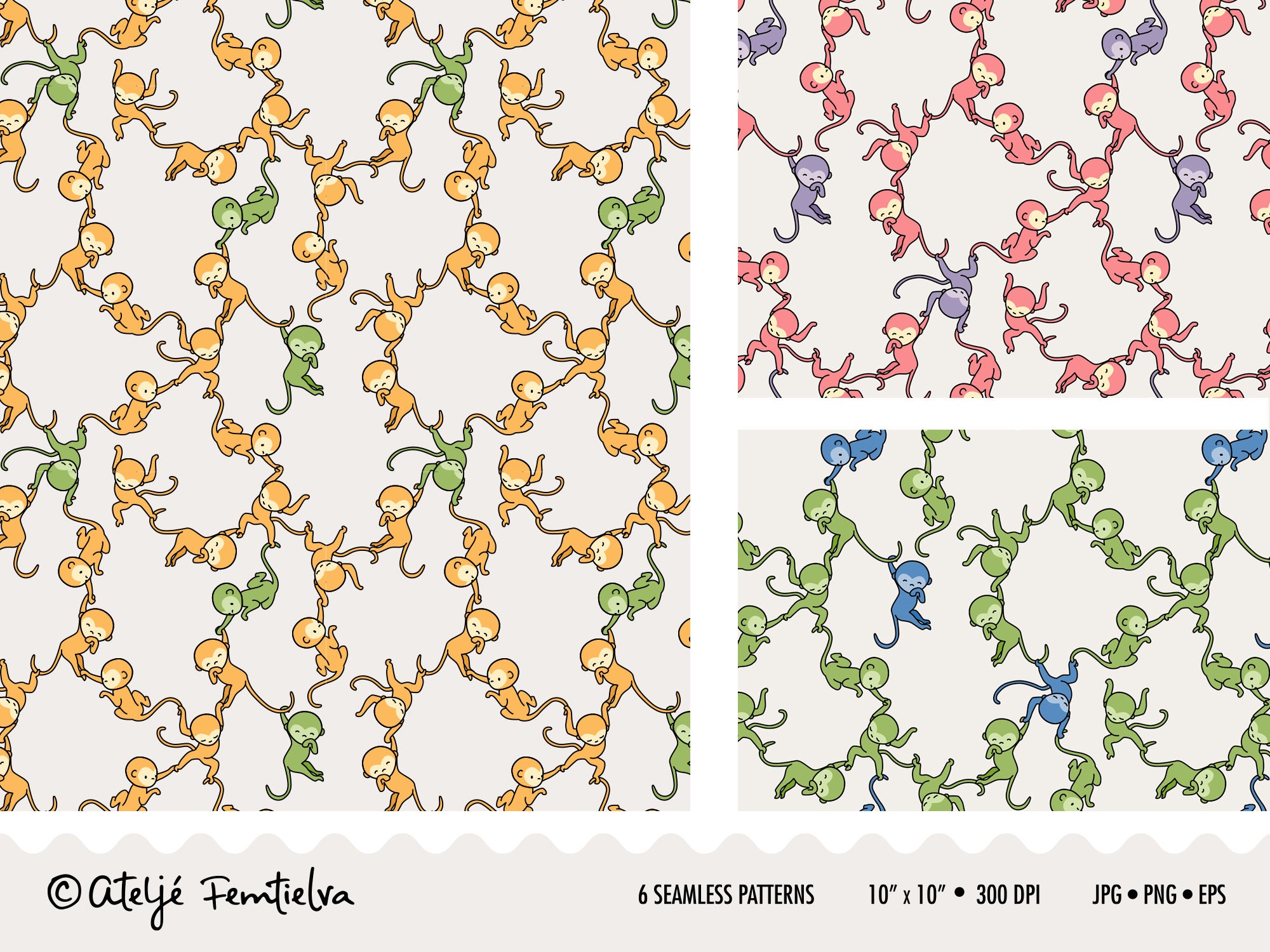 Monkey Business Digital Paper, Seamless Pattern, Pastel Digital Paper ...