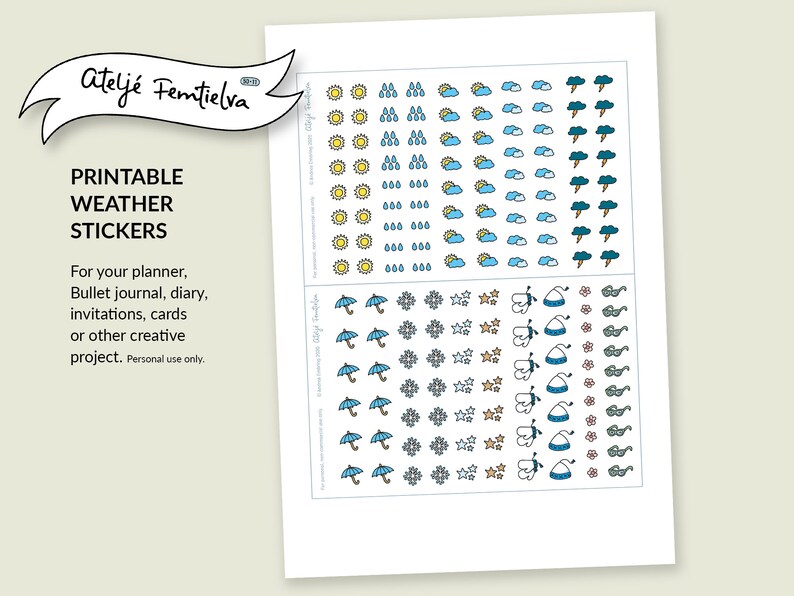 Printable Weather Stickers, Clip Art, Perfect for Planners, Bullet ...
