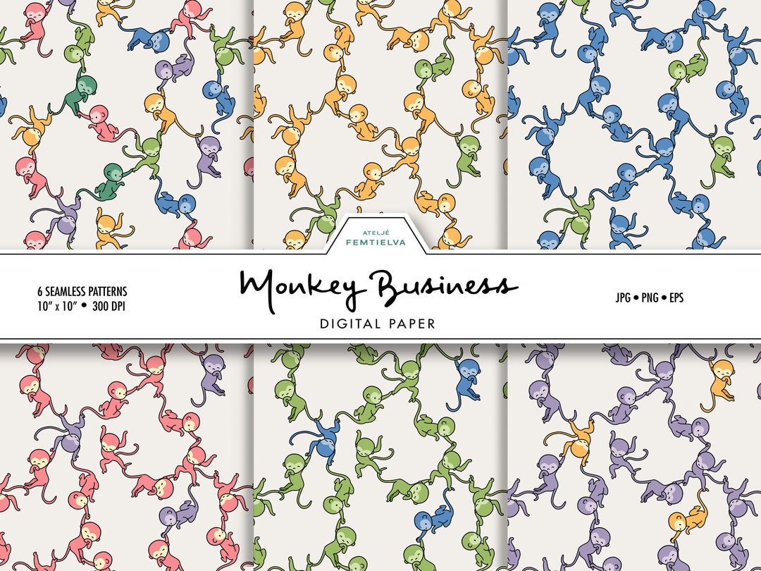 Monkey Business Digital Paper, Seamless Pattern, Pastel Digital Paper ...