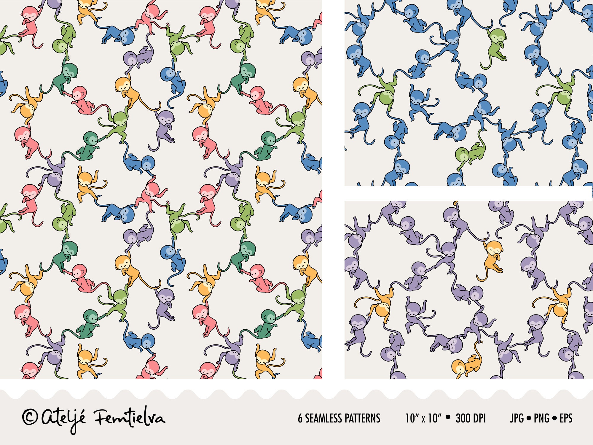 Monkey Business Digital Paper, Seamless Pattern, Pastel Digital Paper ...