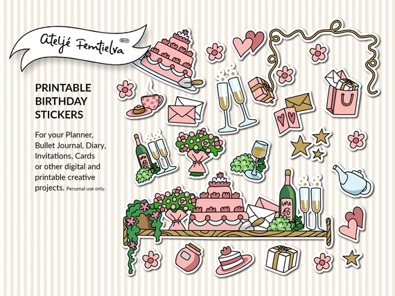 Digital/printable Birthday Stickers Clip Art Perfect for - Etsy