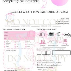 Embroidery Order Form Template Editable and Printable Embroidery Order ...