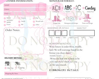 Embroidery Order Form Printable - Etsy