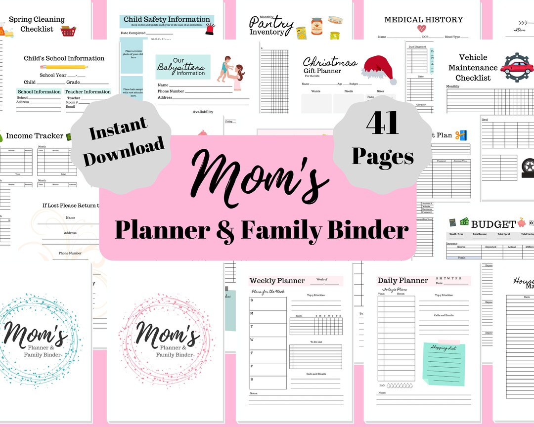 Mom's Planner & Family Binder, 41 Printable Pages (PDF Download) - Etsy