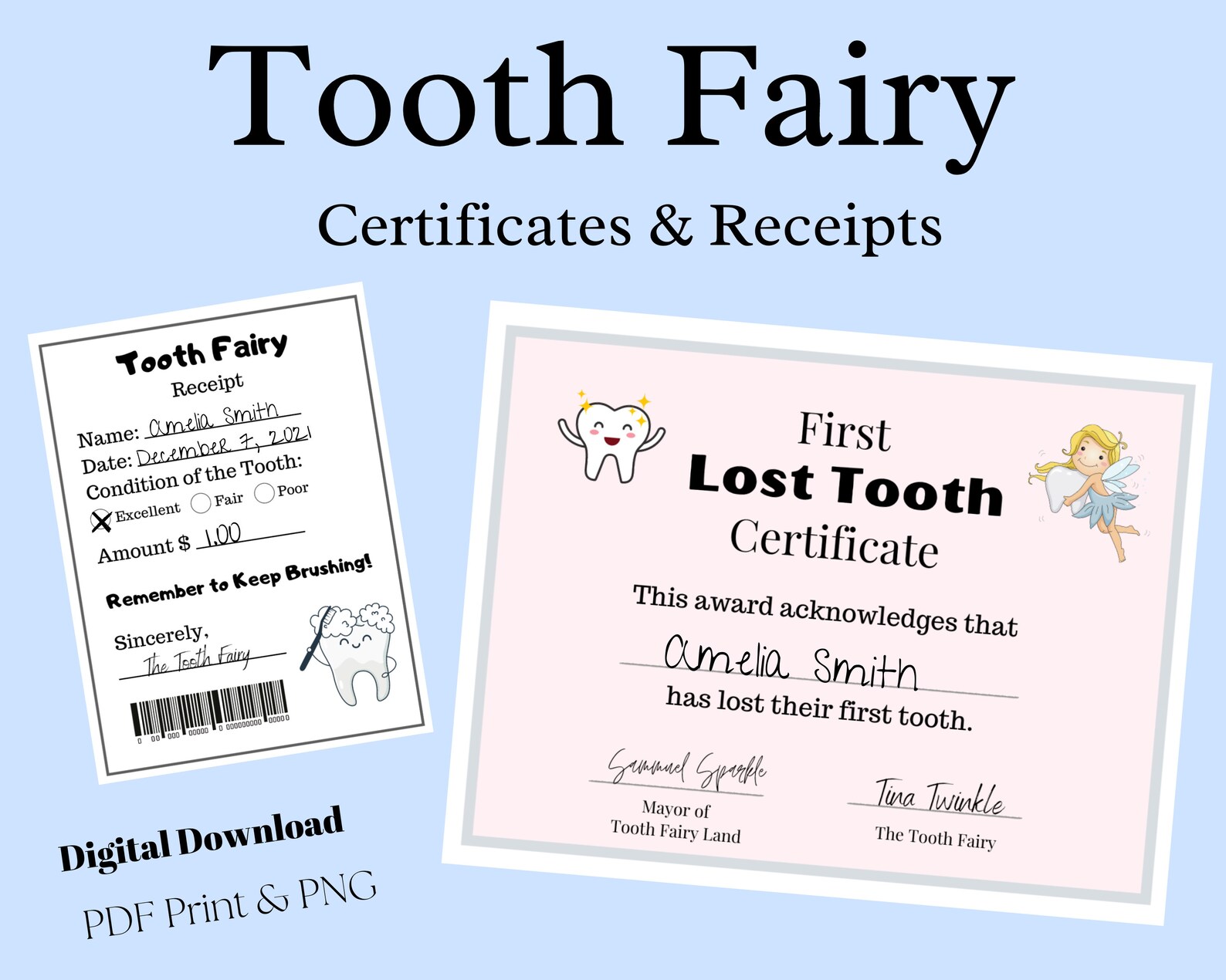 Tooth Fairy Certificate and Receipt Printable Tooth Fair - Etsy