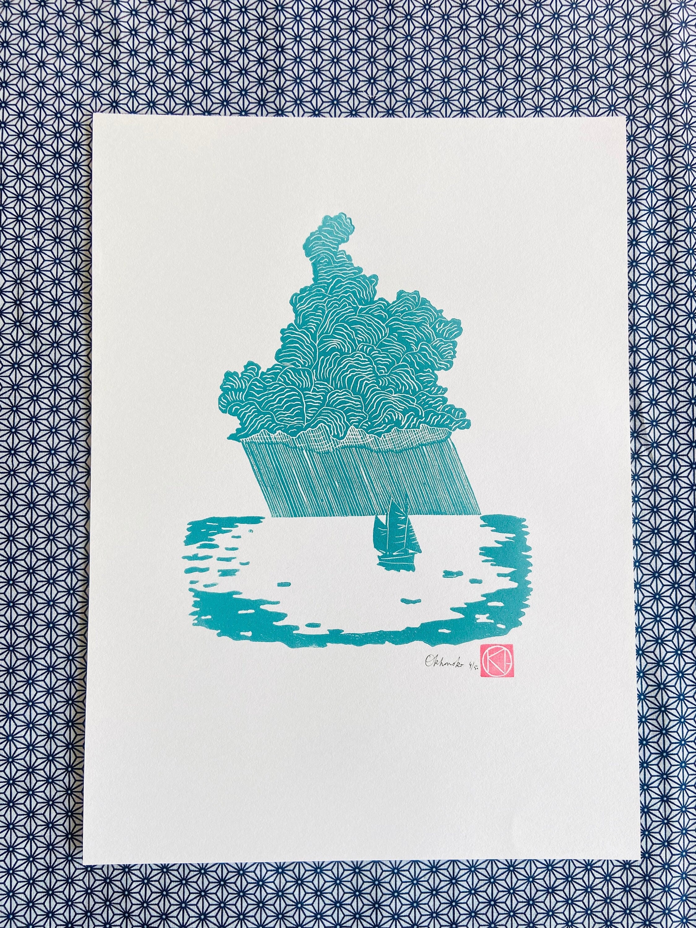 Original Framed Linoprint Sheltered From the Storm sea-linocut ...
