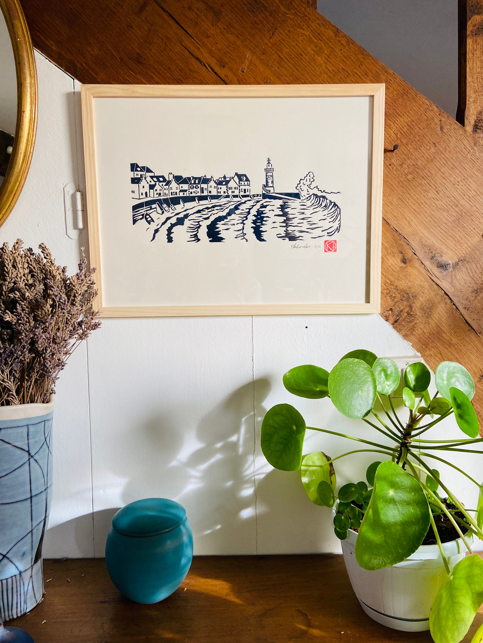 Handmade Linocut Blue - Sein's Island Lighthouse. - Brittany - Sea ...