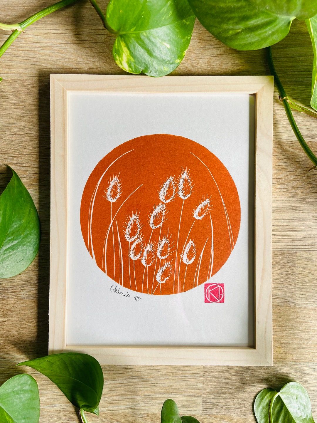 Handmade Linocut Orange - Dune's Flowers - Brittany - Sea-linoprint ...