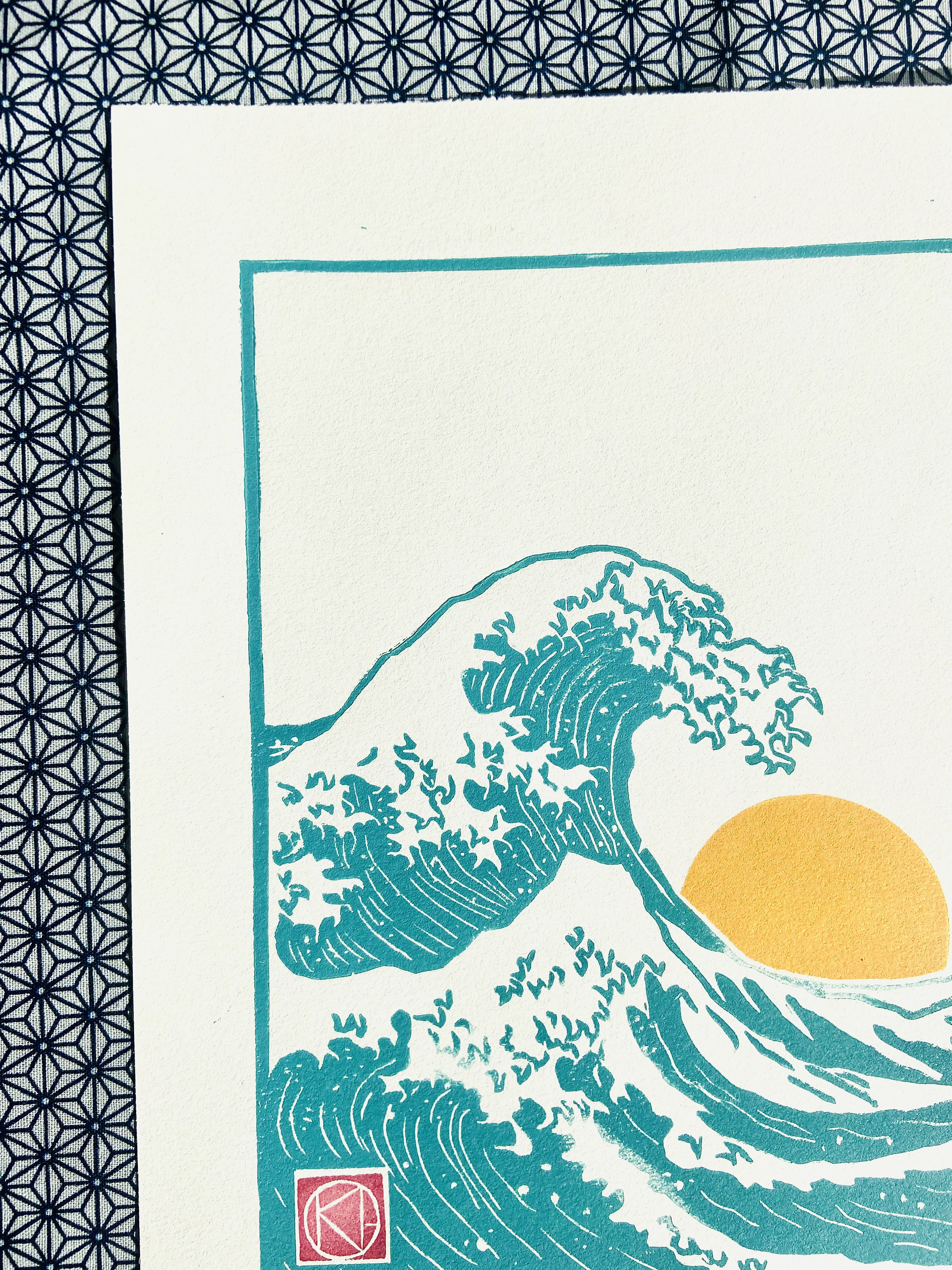 Handmade Linocut - the Kanagawa Great Wave - Linoprint-linocut-nature ...