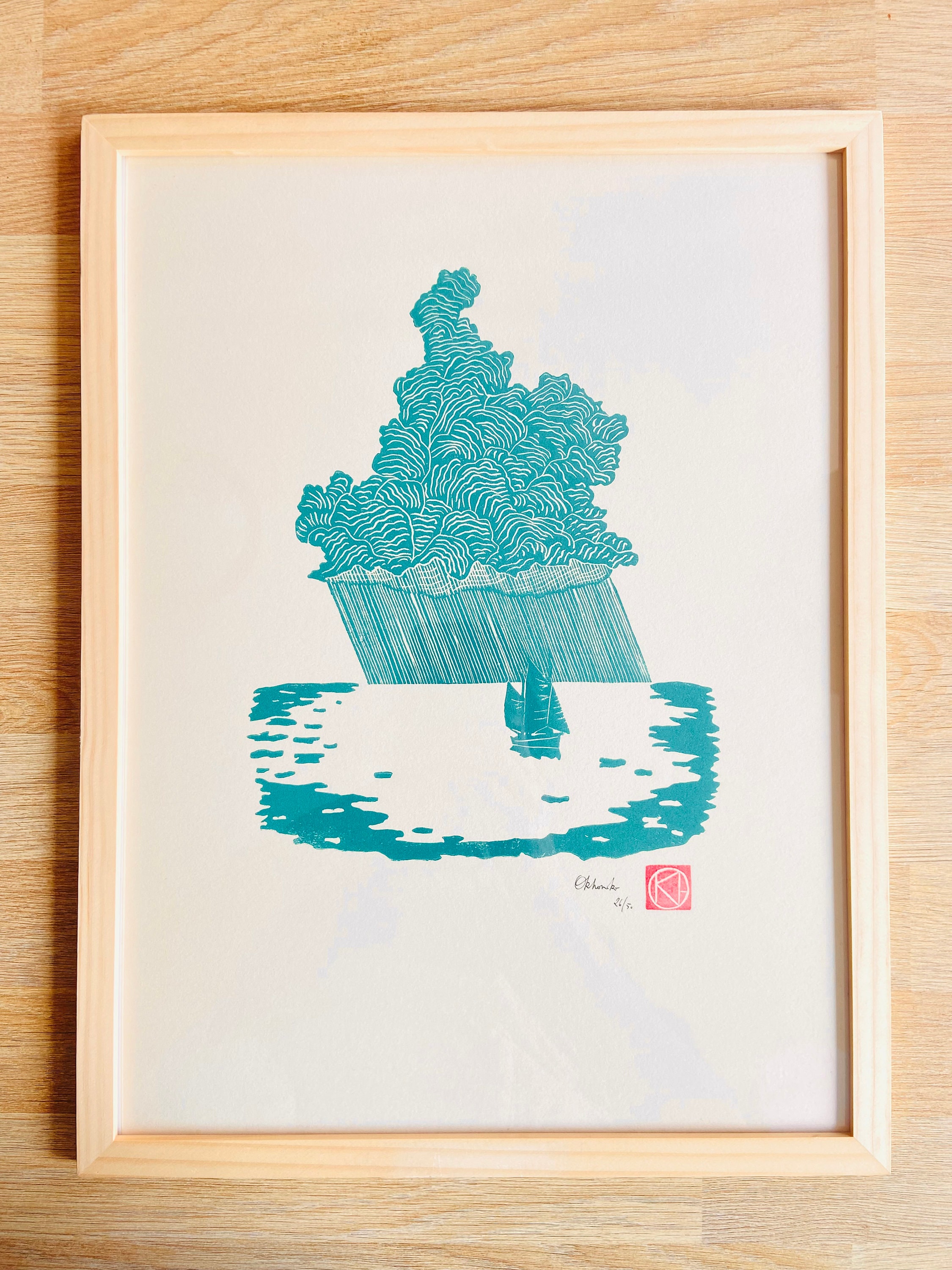 Original Framed Linoprint Sheltered From the Storm sea-linocut ...