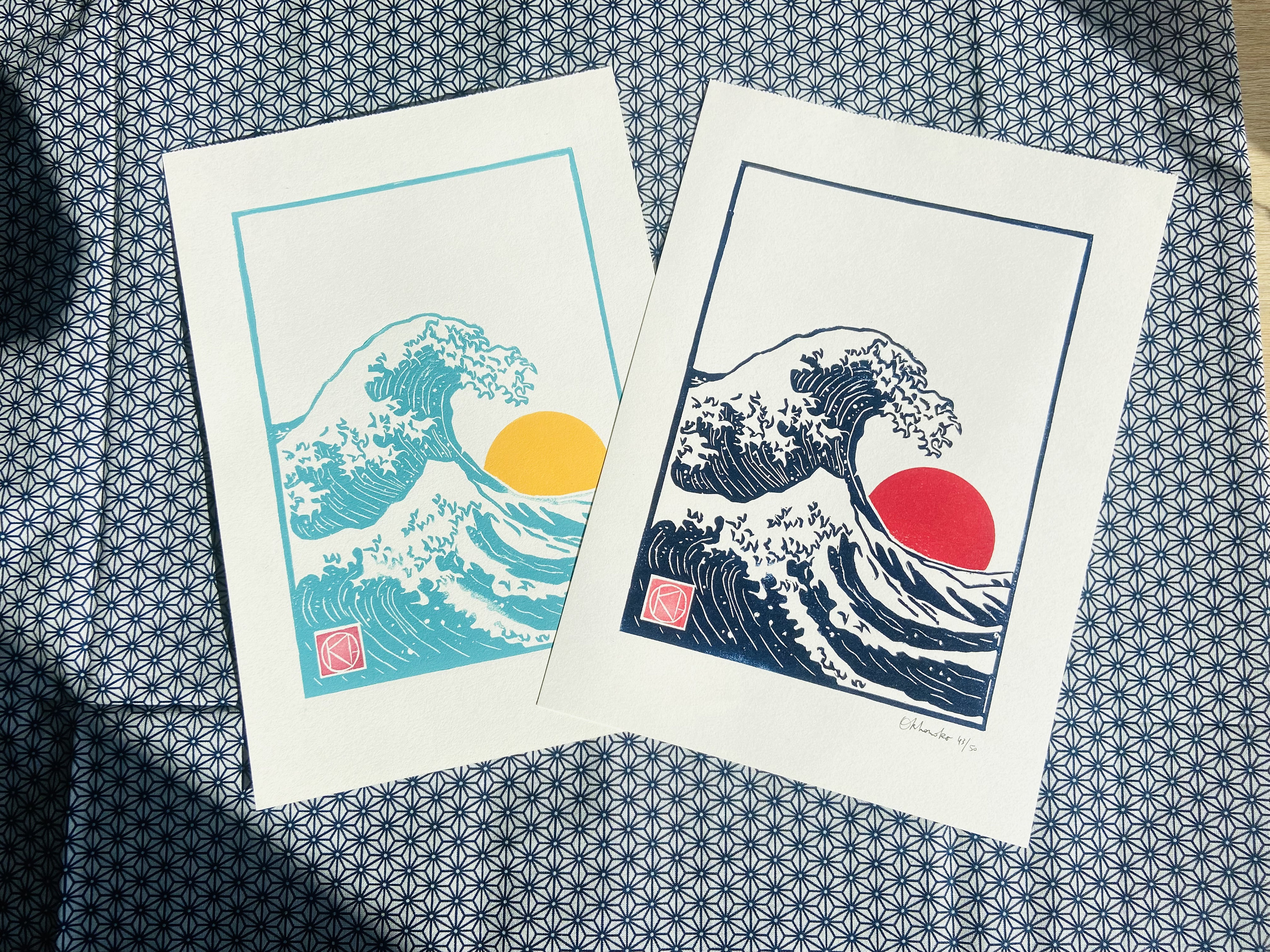 Handmade Linocut - the Kanagawa Great Wave - Linoprint-linocut-nature ...