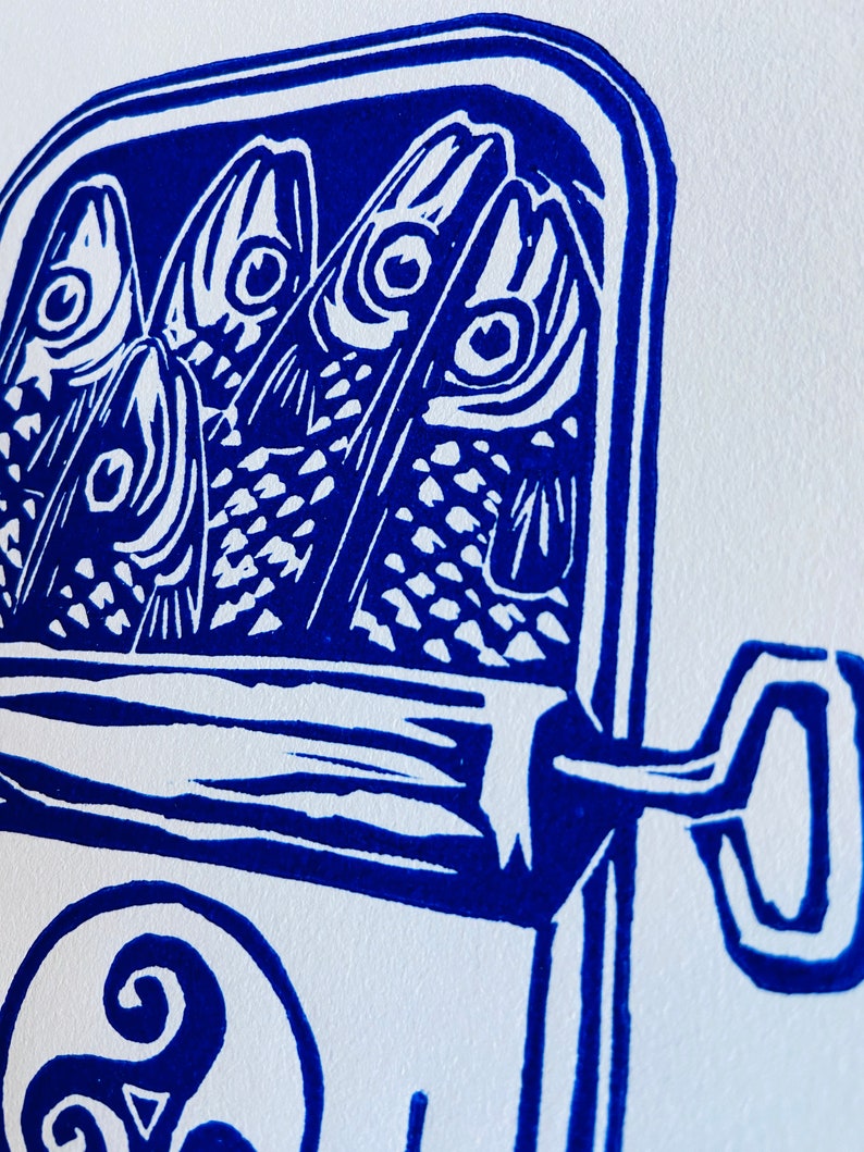 Handmade Blue Linocut - the Blue Sardines - Brittany - Sea-linoprint ...