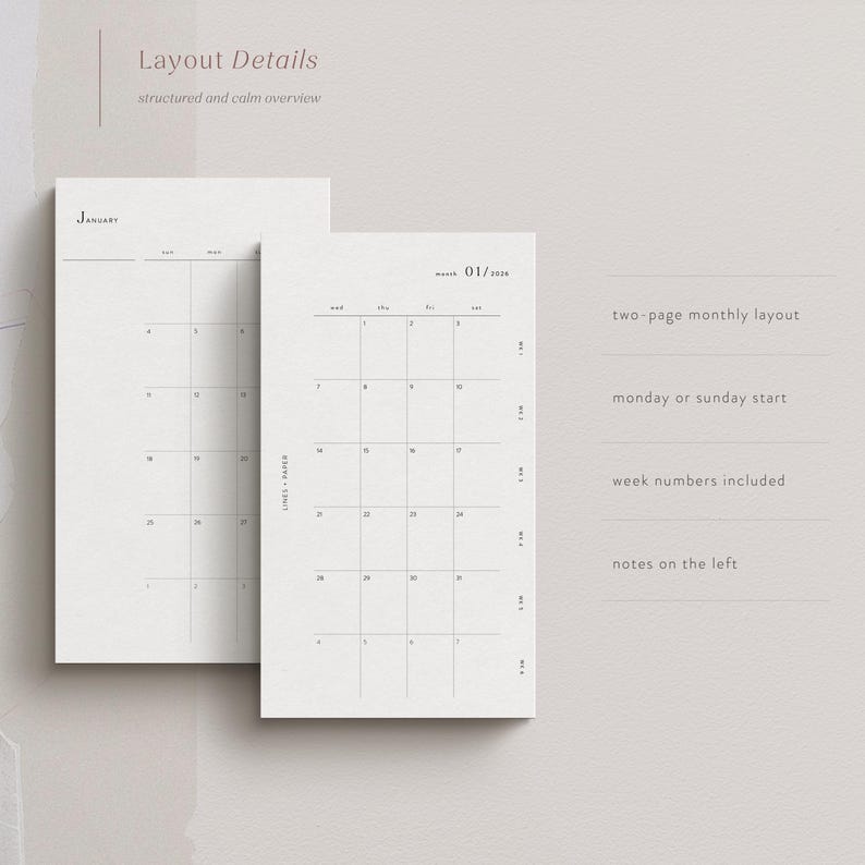 Personal - Monthly Planner Inserts 2026 | Month on Two Pages MO2P ...