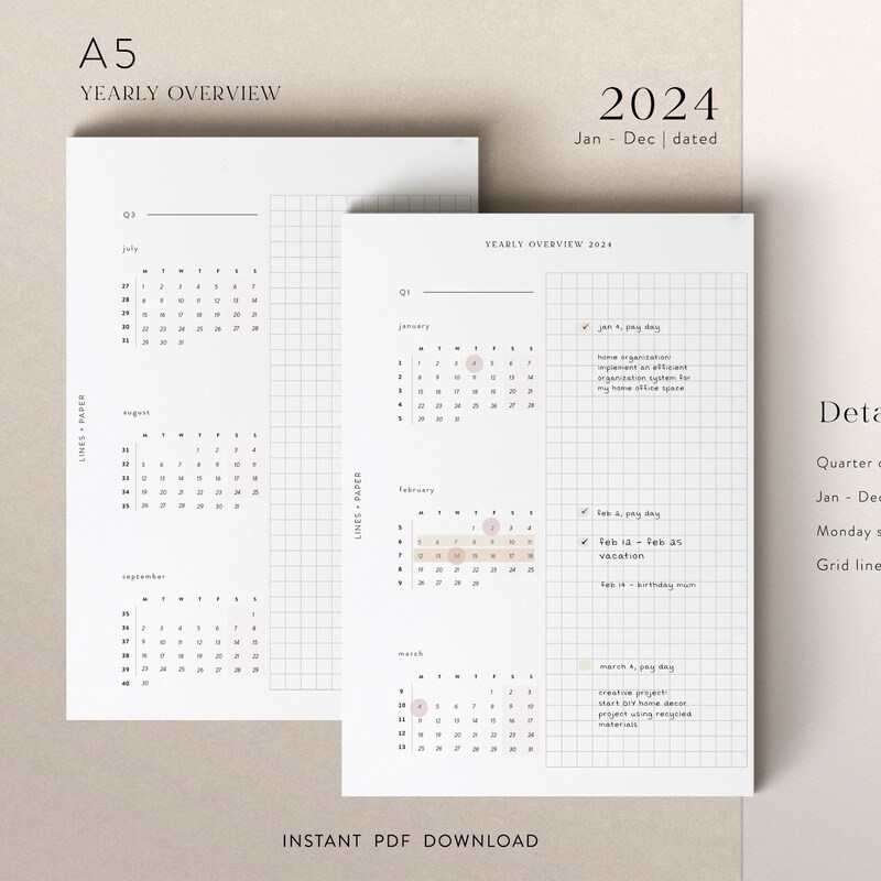 Quarterly Calendar - Etsy