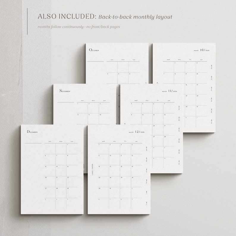 A6 - Monthly Planner Inserts 2026 | Month on Two Pages MO2P | Monthly ...