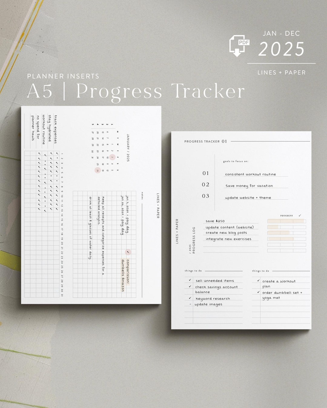 A5 - 2025 Goal Progress Tracker - Printable Planner Inserts - PDF ...