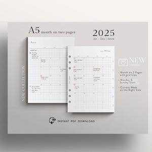 A5 - 2025 Monthly Planner Inserts With Gird Lines - Dated - Jan - Dec ...