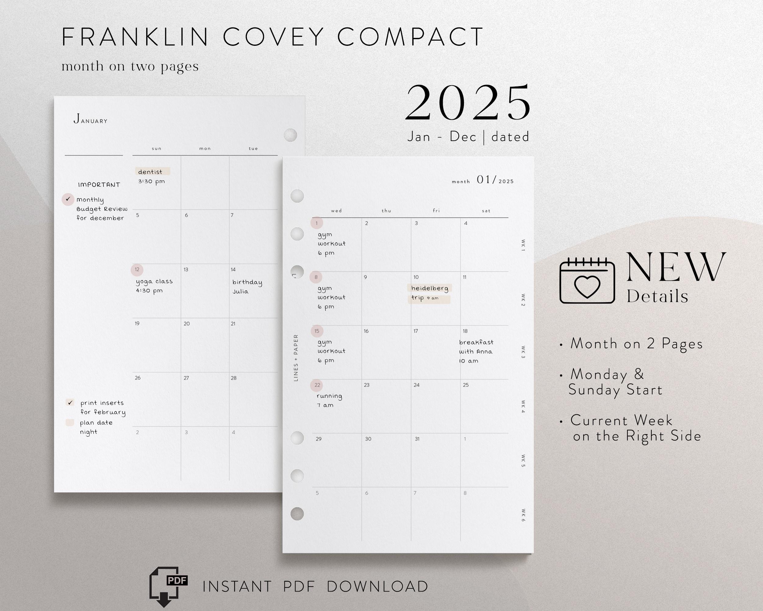 Franklin Covey Compact 2025 Monthly Planner Inserts Jan - Dec 2025 ...