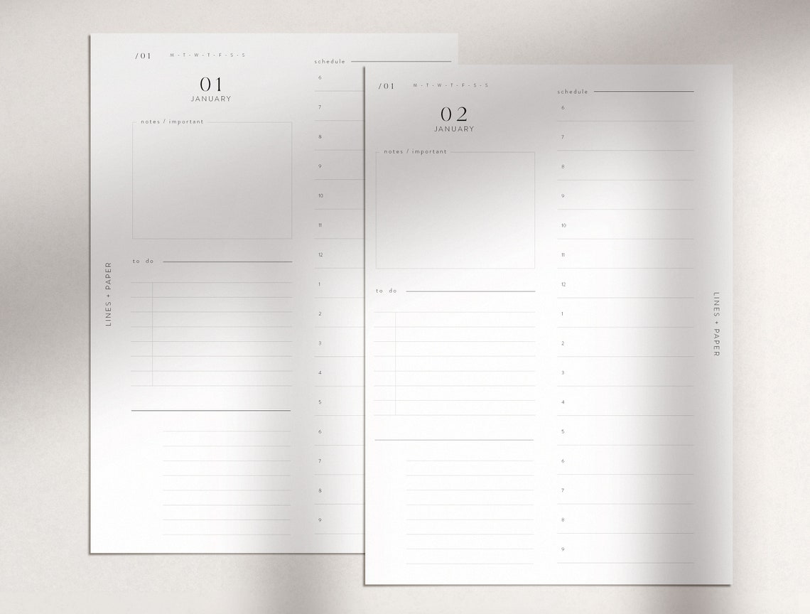 Personal Wide Size (PW) - Printable Dated Daily Planner Inserts - Jan ...