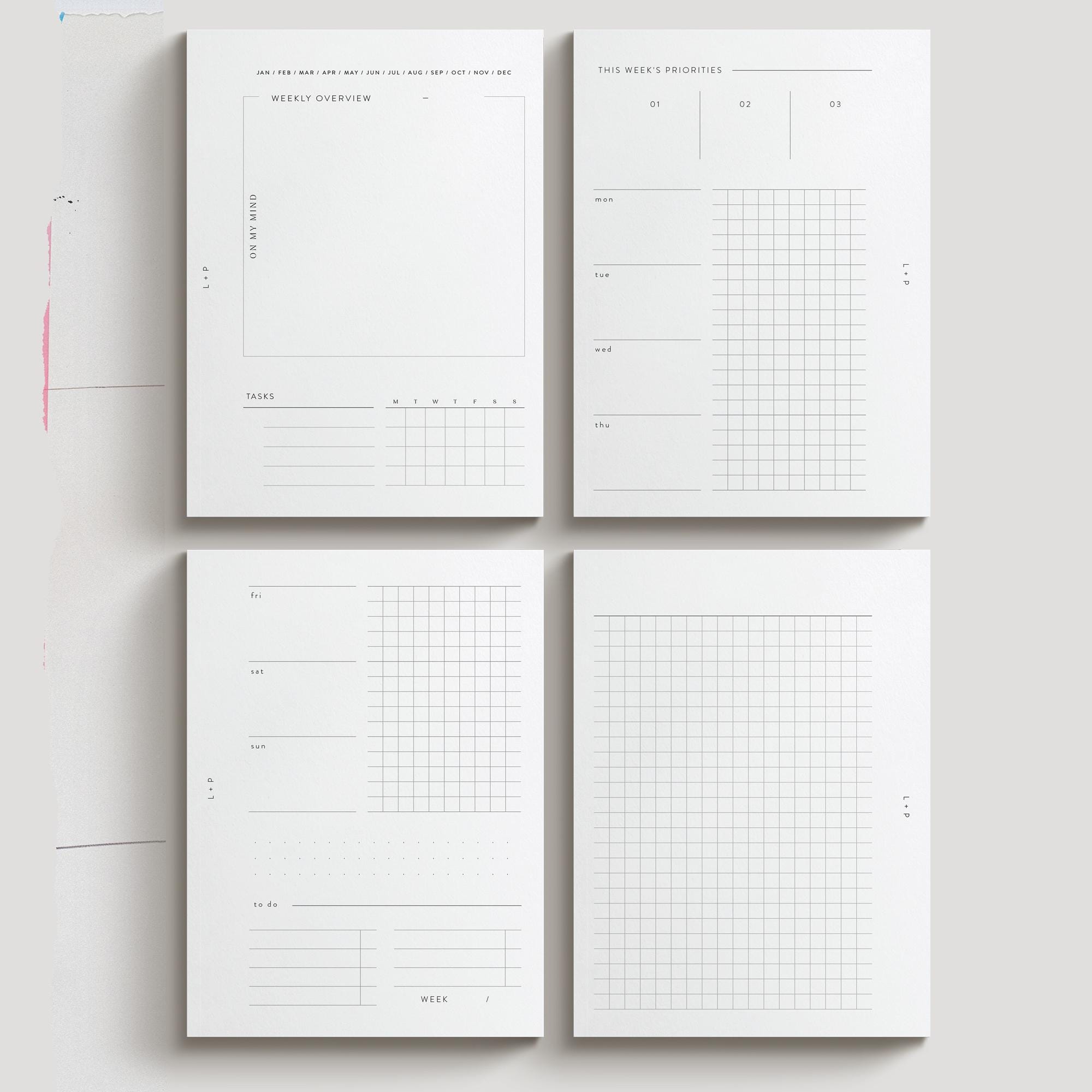 Pocket Plus Weekly Planner Inserts | Undated Layout | 1 Week on 2 Pages ...