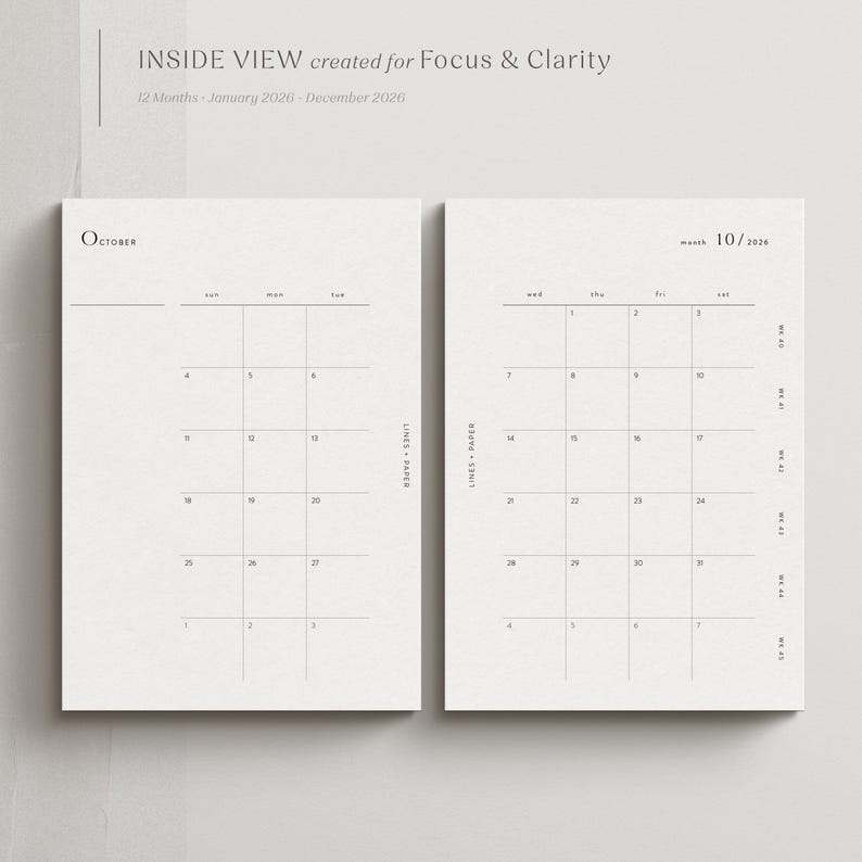 A6 - Monthly Planner Inserts 2026 | Month on Two Pages MO2P | Monthly ...
