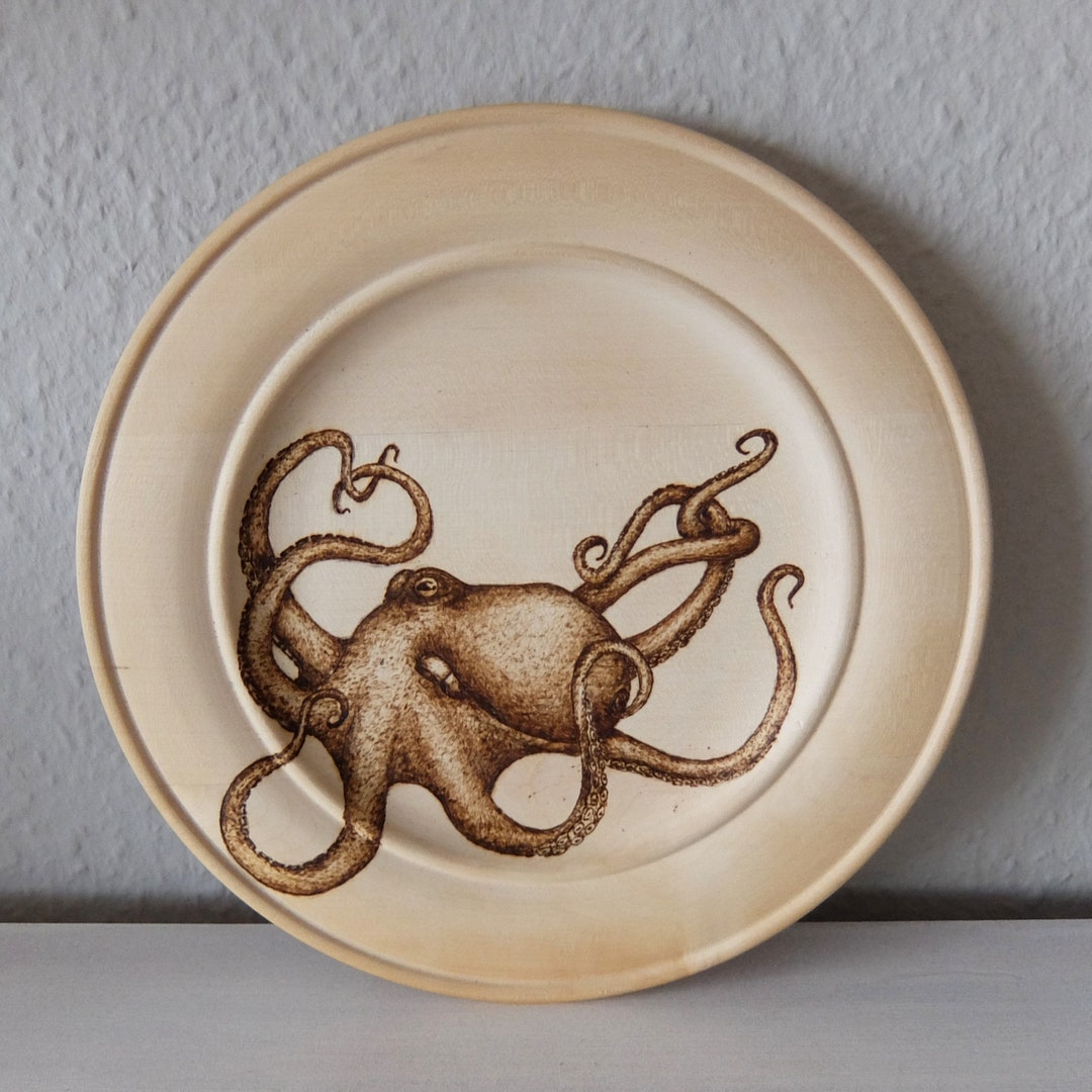 Octopus Pyrography on Wooden Plate - Etsy