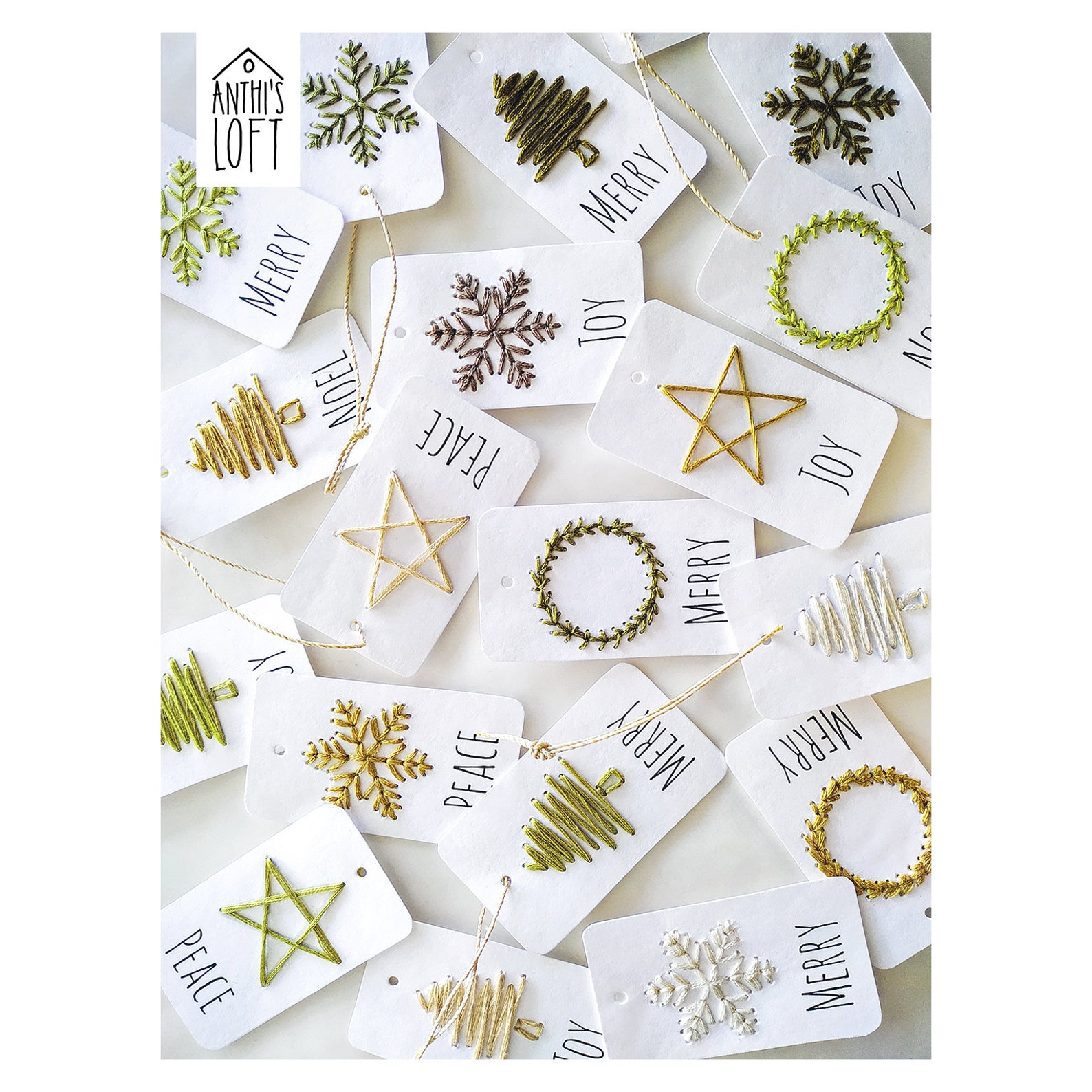 Simple Hand Embroidered Gift Tags Christmas Tree Ornaments Handmade ...