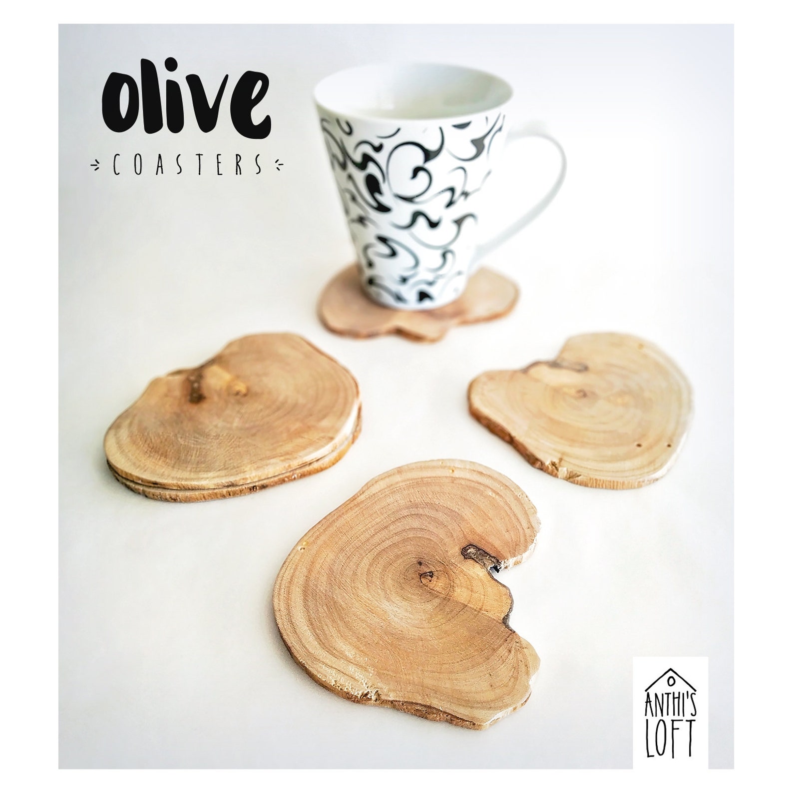 Handmade Olive Wood Coasters | Rustic Wooden Drink Coasters | Natural ...