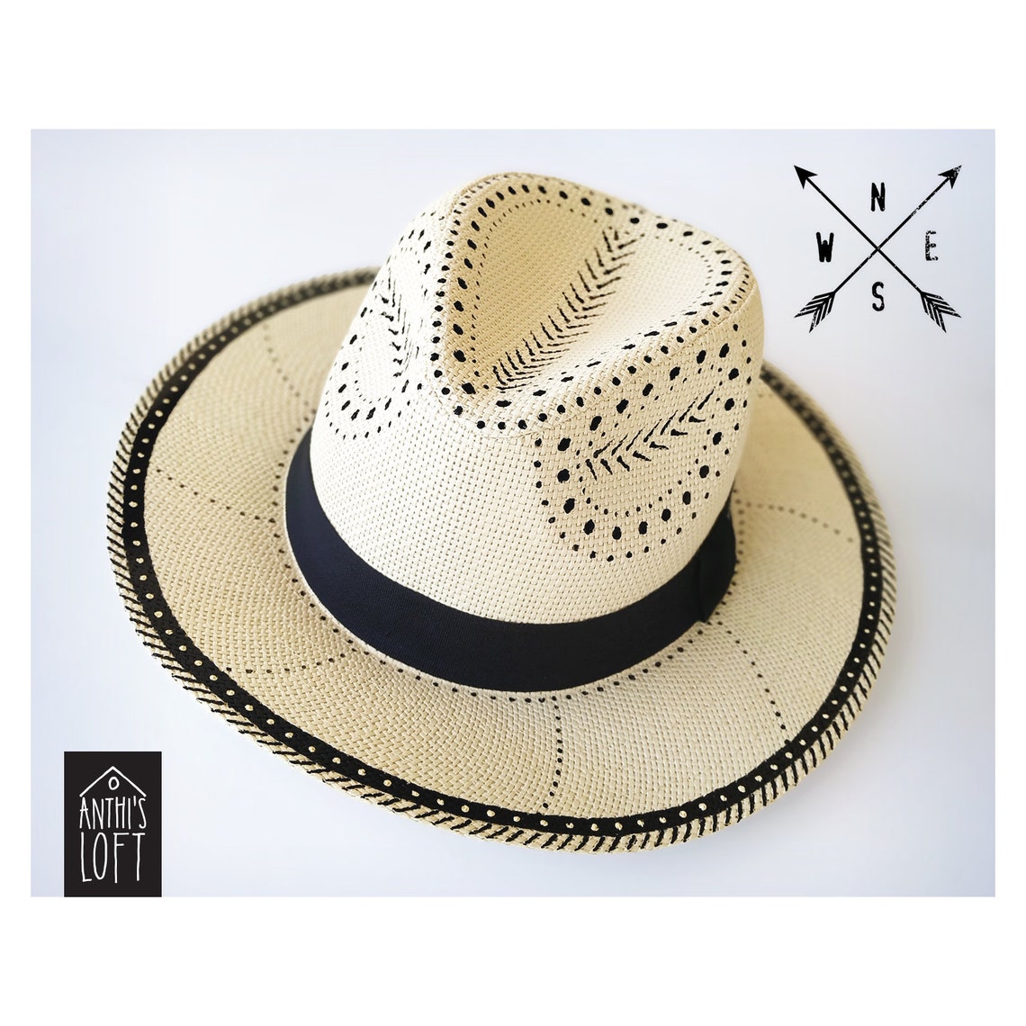 Greek Hand Painted Fedora Hat Hand Painted Straw Hat | Etsy