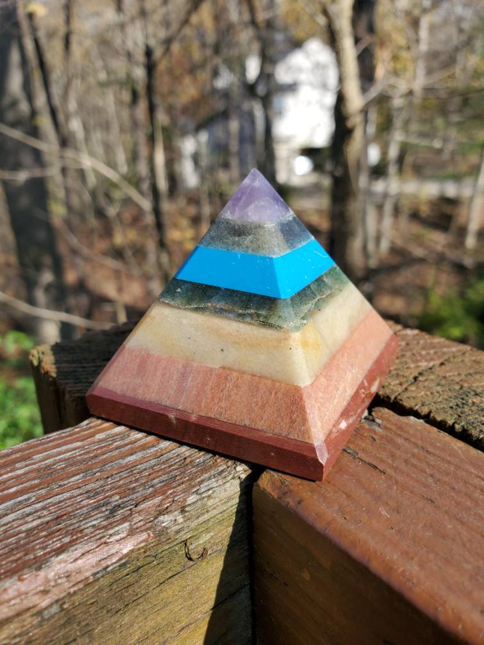 Layered 7 Chakra Gemstone Pyramid Healing Crystal Pryrimid | Etsy