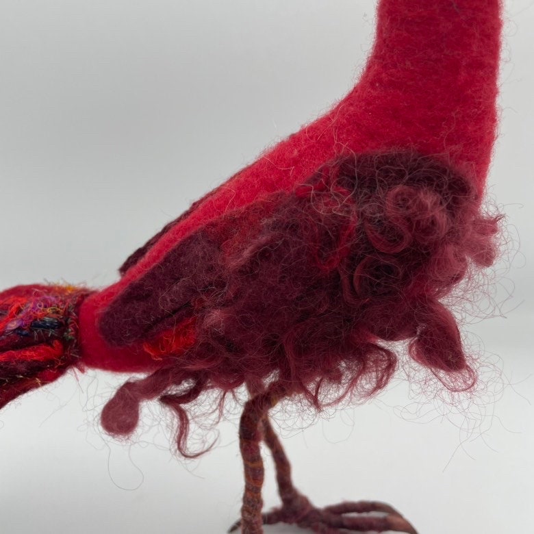 Fantastical Red Bird Sculpture - Needle Felting Multimedia OOAK - Etsy