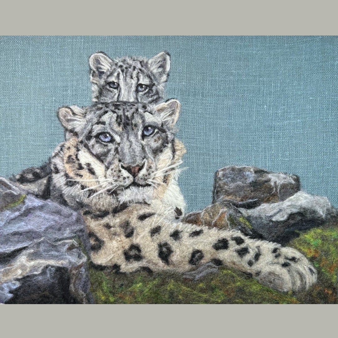 Snow Leopards Needle Felted Painting With Wool 8" X 10" - Etsy