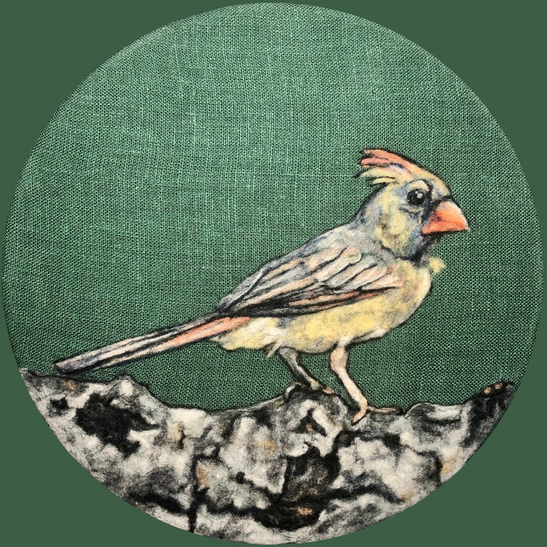 Female Cardinal 2D Needle Felted Wool Painting in 8” Hoop Bird - Etsy