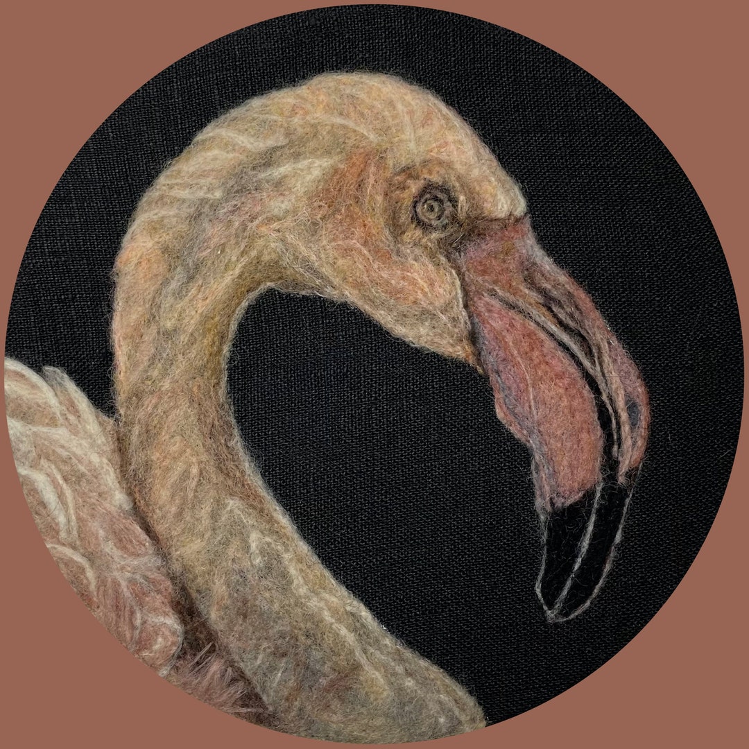 Pink Flamingo 2D Needle Felted Wool Painting in 6” Hoop Bird - Etsy
