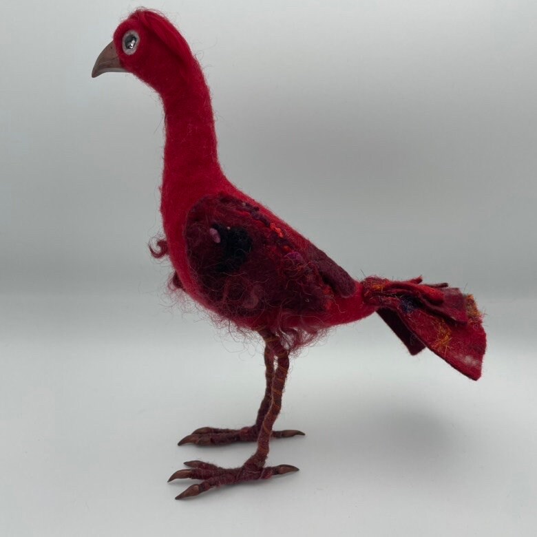 Fantastical Red Bird Sculpture - Needle Felting Multimedia OOAK - Etsy