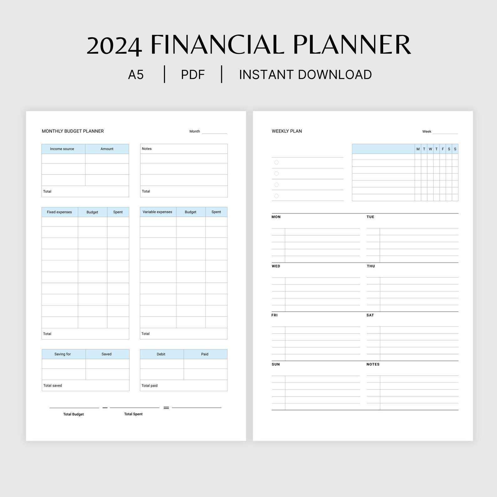 2024 Financial Planner - Monthly and Weekly Planner in A5 Page Size - Etsy