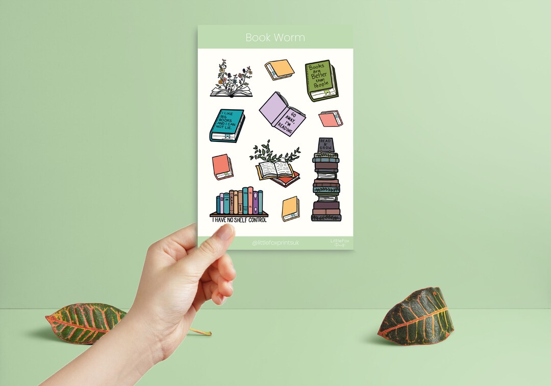 Bookworm Sticker Sheet FREE SHIPPING - Etsy