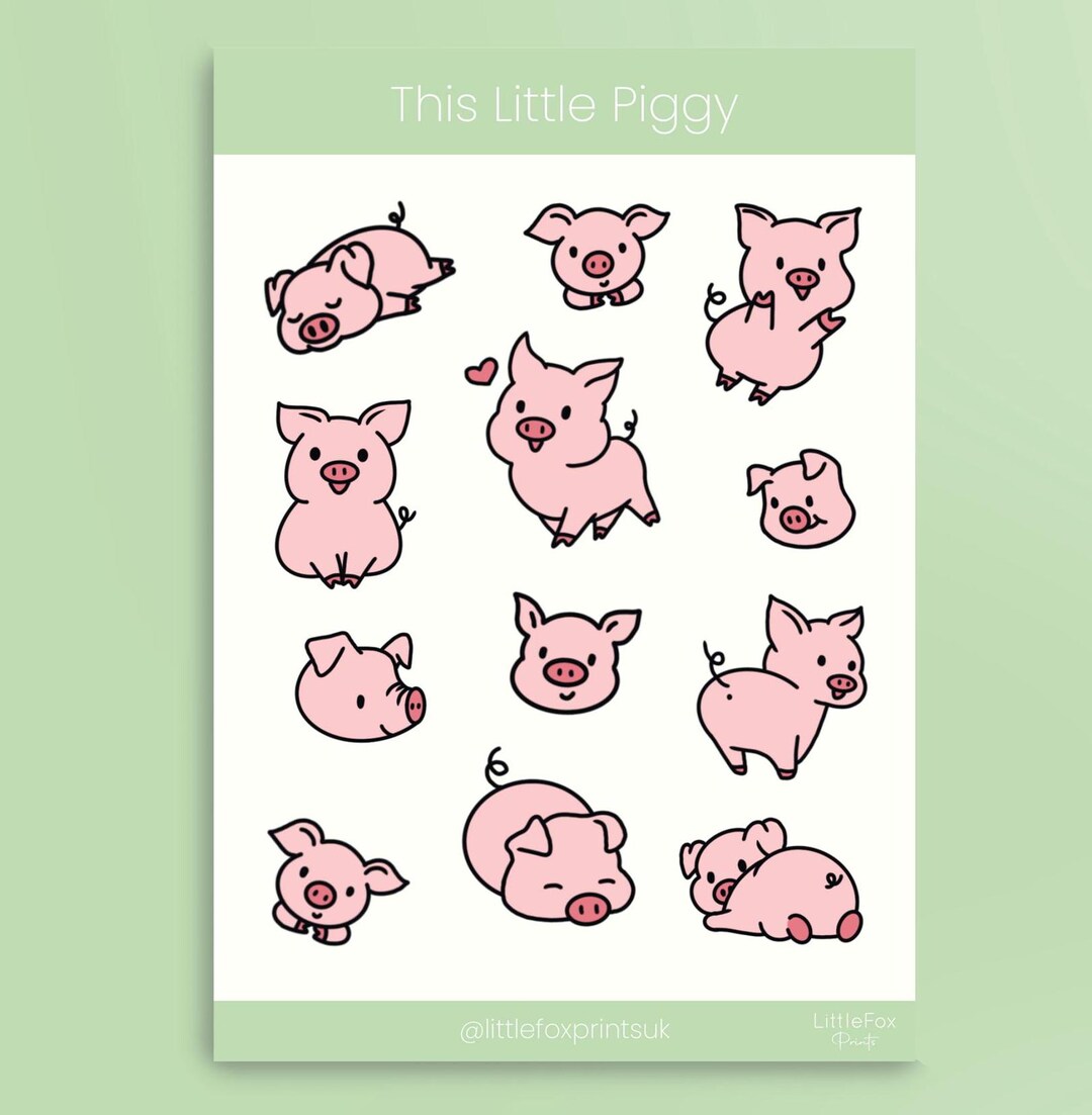 This Little Piggy Sticker Pack - Set of 12 Cute Individually Cut Pink ...