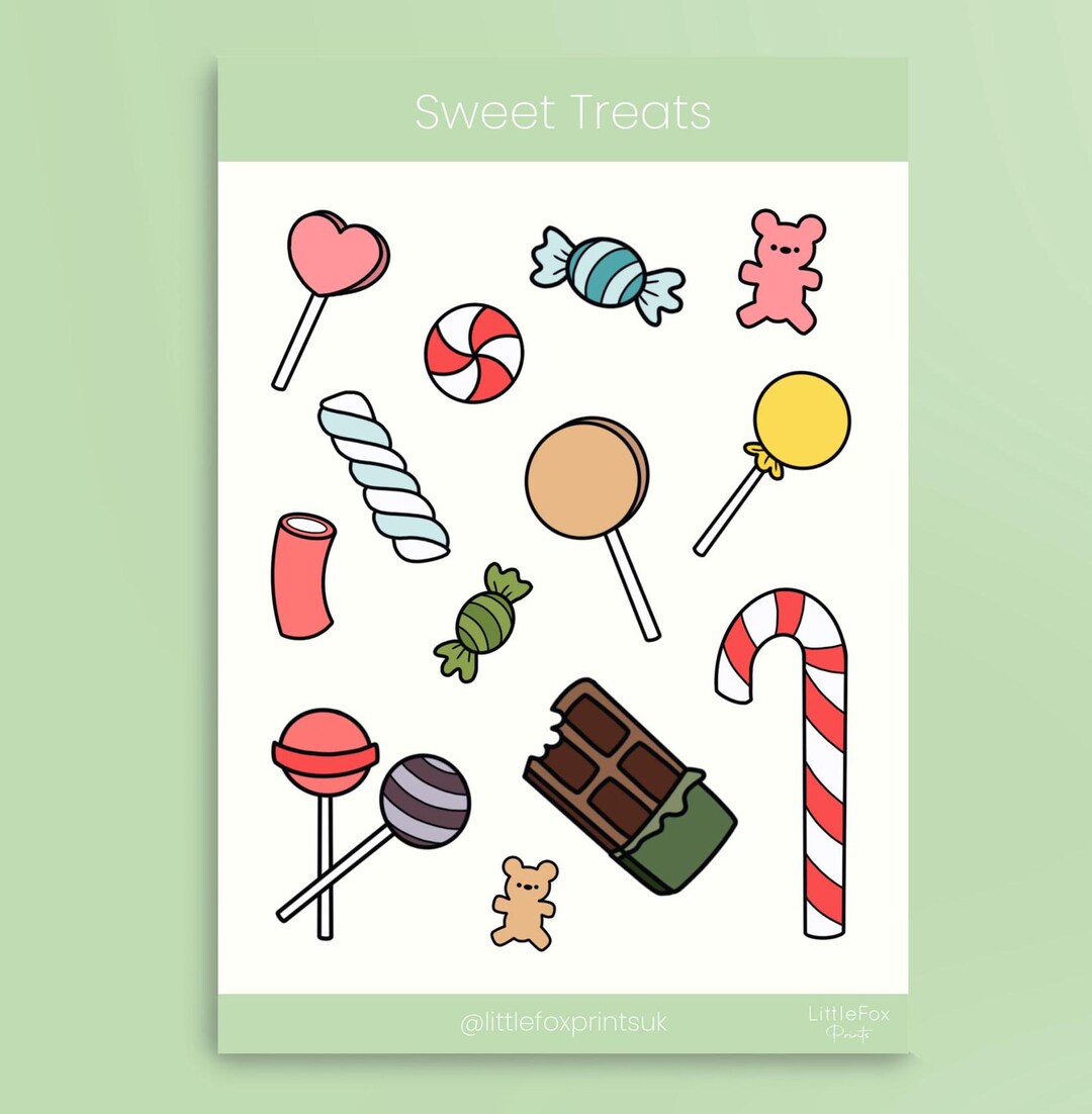 Sweet Treats Sticker Pack - Set of 13 Cute Sweetie Themed Individually ...