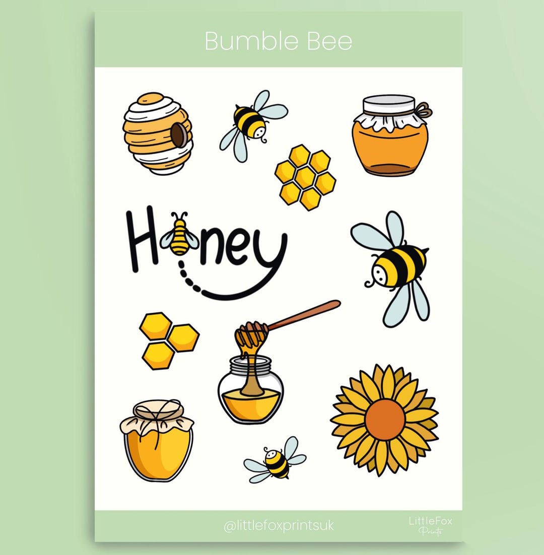Bumble Bee Sticker Pack - Set of 11 Cute Bumble Bee and Honey Themed ...