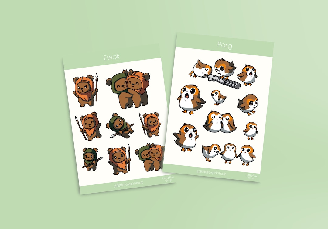 Star Wars Porg Vs Ewok Sticker Sheets Pack of 2 FREE SHIPPING - Etsy